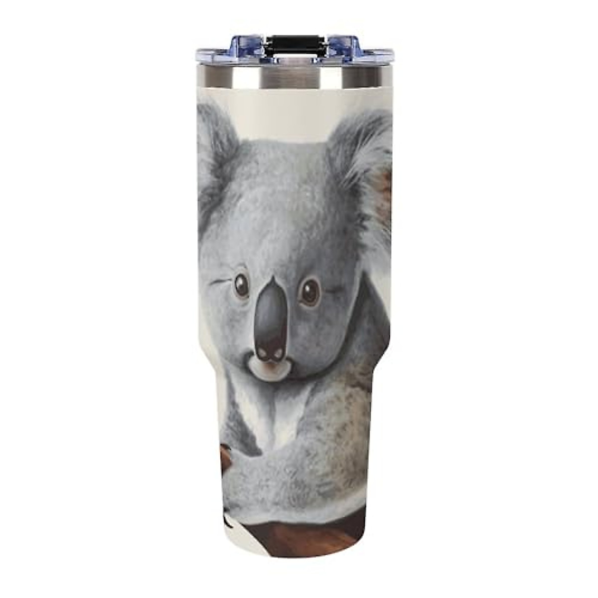 LLUTSNTH 40 Oz Vacuum Tumbler with White Handle Leakproof Insulated Tumbler Koala And Butterfly Stainless Steel Travel Mug with Lid And Straw Coffee Cup Cute Water Bottles Cup Holder Friendly