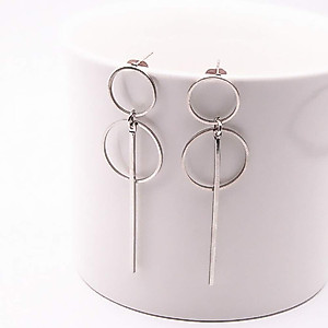 Geometric Earrings for Women Silver Double Circle Hoop Dangle Earrings Simple 8 Infinity Knot Bar Tassel Drop Earrings for Women Jewelry (Silver)