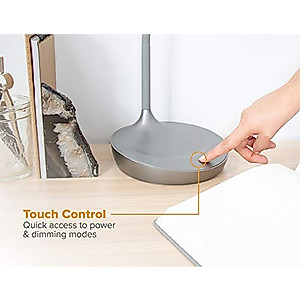 Bostitch Office KT-VLED1502-GRAY Gooseneck LED Desk Lamp with USB Charging Port, Dimmable, Gray