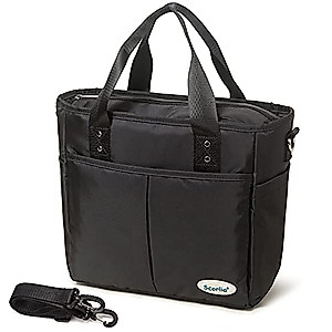 Scorlia Insulated Lunch Bag, Extra Large Lunch Tote Bag With Removable Shoulder Strap, Durable Reusable Cooler lunch Box Bag with Side Pockets, Tall Drinks Holder for Women Men Work, Black