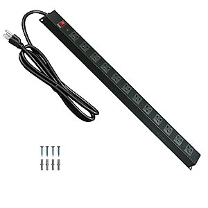 12 Outlet Wall Mount Metal Power Strip,Full Metal Housing Industrial Long Surge Protector,1000 Joules 15A Breaker 6ft Extension Cord,Heavy Duty for Home Office Workshop Garage-SGS Listed (Black)