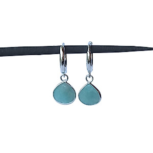 Handmade Silver Small 12MM Hoop Earrings & Pear Shape 9x9mm Amazonite Gemstone Charm, 925 Sterling Silver, Pair of Small Elegant Dainty Hoops for Women, By Miya Jewelry Creations