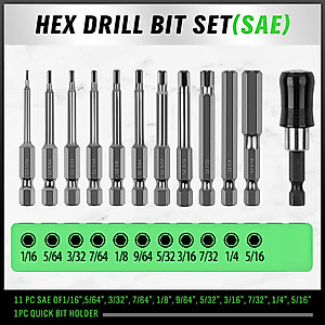 SWANLAKE 23-Piece Hex Head Allen Wrench Drill Bit Set, S2 Steel, Metric & SAE Hex Bit Set, 2.3" Long, Magnetic Tips.
