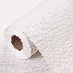 HyunHome Grasscloth White Peel and Stick Wallpaper 20.8"x394" Thick Fabric Linen Textured Classic Faux Grassweave Removable Neutral Wallpaper Vinyl Film Liner Roll for Home Use
