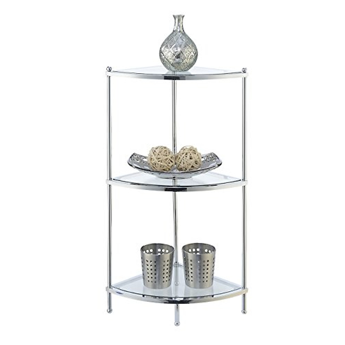 Convenience Concepts Royal Crest 3 Tier Corner Shelf, Chrome / Glass