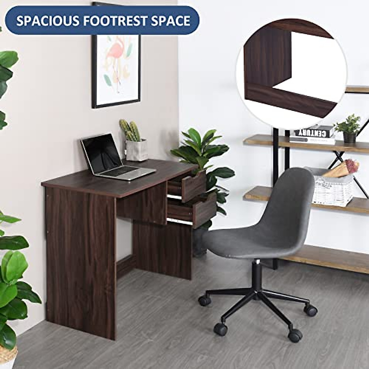 FONTOI Computer Desk for Home Office 35.4" Multipurpose Study Writing Table Workstations with 2 Storage Drawers, Walnut