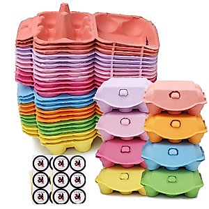 OHOH 24 Pack Half Dozen Colored Egg Cartons Colorful Reusable Natural Pulp Paper, 6 Count for Chicken Eggs, Bulk Blank Cardboard Easter Toy Storage Tray for Gifts Easter Crafts, 8 Colors