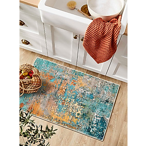 Morebes Abstract 2x3 Washable Kitchen Rug, Modern Small Bath Rug Non-Slip Colorful Soft Indoor Floor Mats for Entryway, Contemporary Throw Carpet for Bathroom Bedroom Laundry Dorm