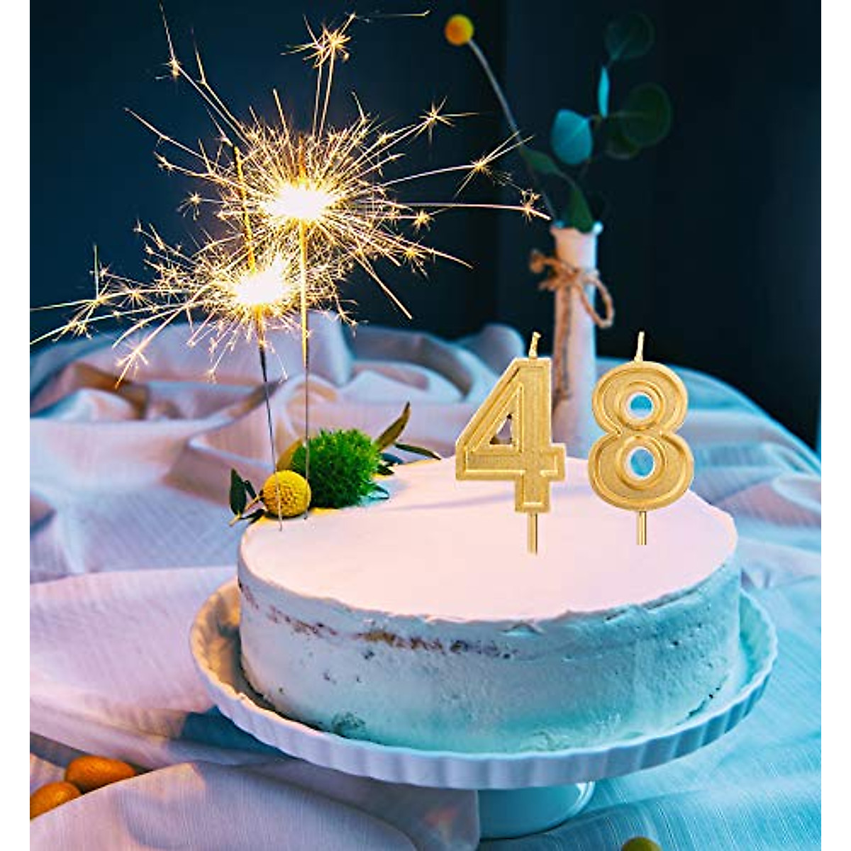 Bailym 2.76 inch 48th Birthday Candles,Gold Number 48 Cake Topper for Birthday Decorations Party Decoration