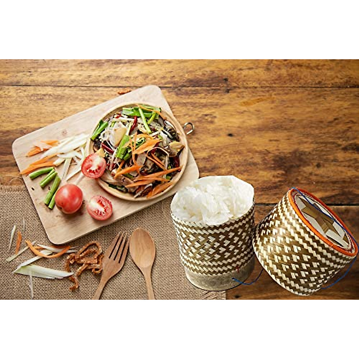 Bamboo Sticky Rice Serving Basket Handmade ''KRA-Tip'' Thai Laos Traditional Weave Wickerwork with Vegetable Based Dye Serving Travel Picnic Keeping Sticky Rice After Steaming Keep Sticky Rice Warm