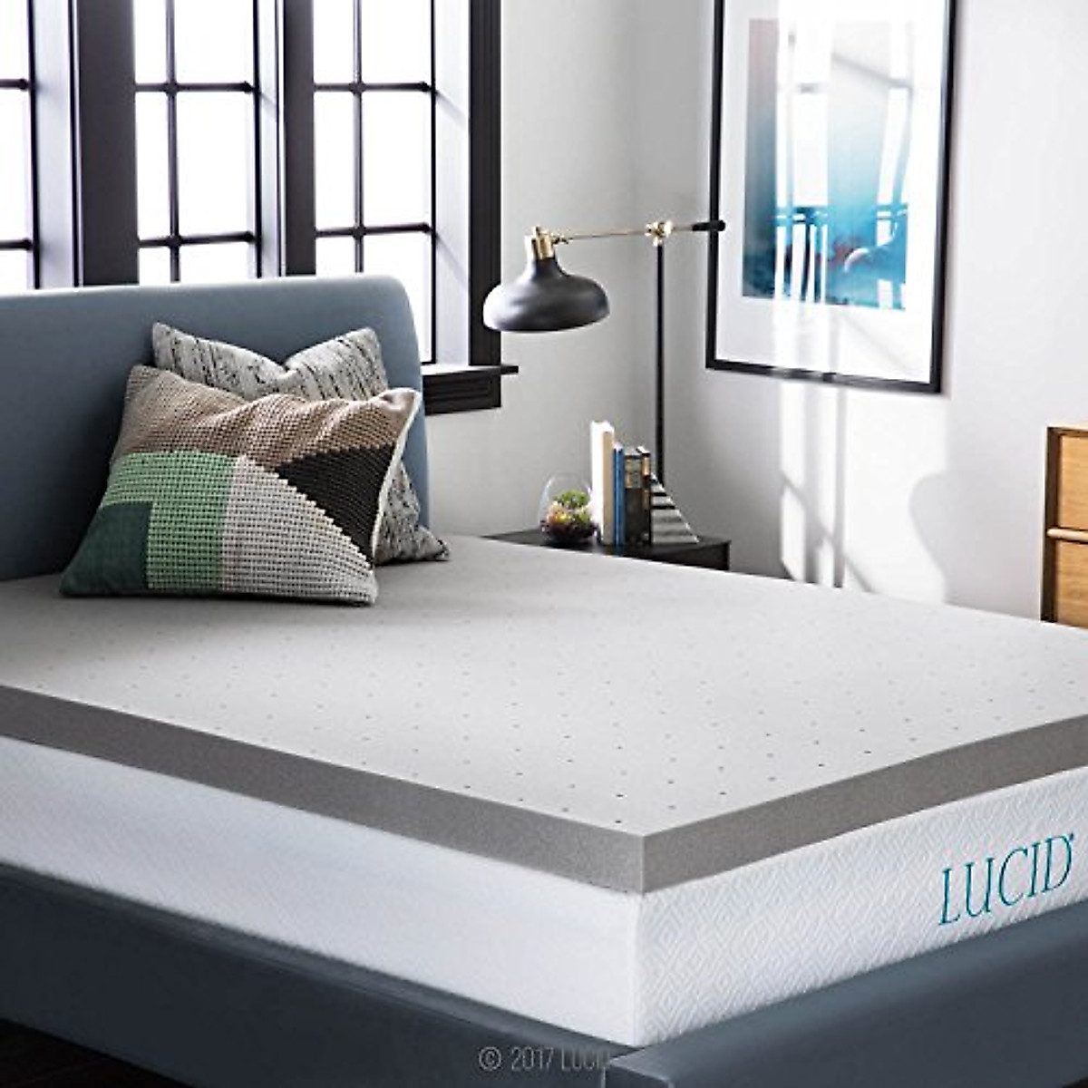 Lucid 3 Inch Mattress Topper King – Memory Foam – Bamboo Charcoal Infusion – Cooling Ventilation – Hypoallergenic – CertiPur Certified Foam