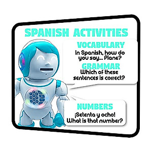 LEXIBOOK Powerman Kid - Educational and Bilingual English/Spanish Robot - Walking Talking Dancing Singing Toy - STEM Programmable Telling Creating Stories - Quizzes Shooting Discs for Kids - ROB90US