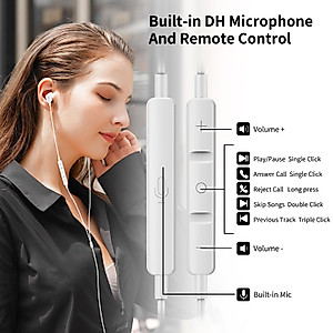 3.5mm Earbuds Wired Headphones for Samsung A25 A15 A14 Galaxy Note 5 8 9 S10E S10+ S8+ S9 Deep Bass 3.5mm Audio Jack iPhone iPad Headset for Google Pixel 5A 4A 3A Moto G Power Pure OnePlus N100, White