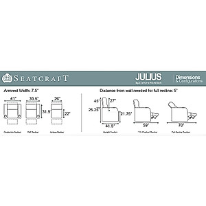 Seatcraft Julius - Big & Tall - Home Theater Seating - Living Room - 400 lbs Capacity - Italian Leather - Power Recline - Powered Headrest - USB Charging,Cupholders,Arm Storage,Single Recliner,Black