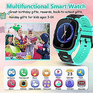 Kids Smart Watch Boys Girls- Kids Smartwatch with Call Dual Cameras 16 games Video Recorder Music Alarm Stopwatch Flashlight 12/24 hr,Touch Screen Smart Watch for Kids Age 3-14 Birthday Gift (Green)