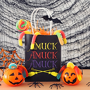 24 Pieces Halloween Small Gift Bags with Handles Hocus Pocus Theme Halloween Kraft Paper Party Favor Bags Witch Goodie Bags with Handles for Halloween, Birthday, Crafts, Party Supplies
