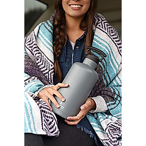 Fifty/Fifty Growler, Double Wall Vacuum Insulated Water Bottle, Stainless Steel, 3 Finger Cap w/ Standard Top, Black, 64oz/1.9L, V65001BK0