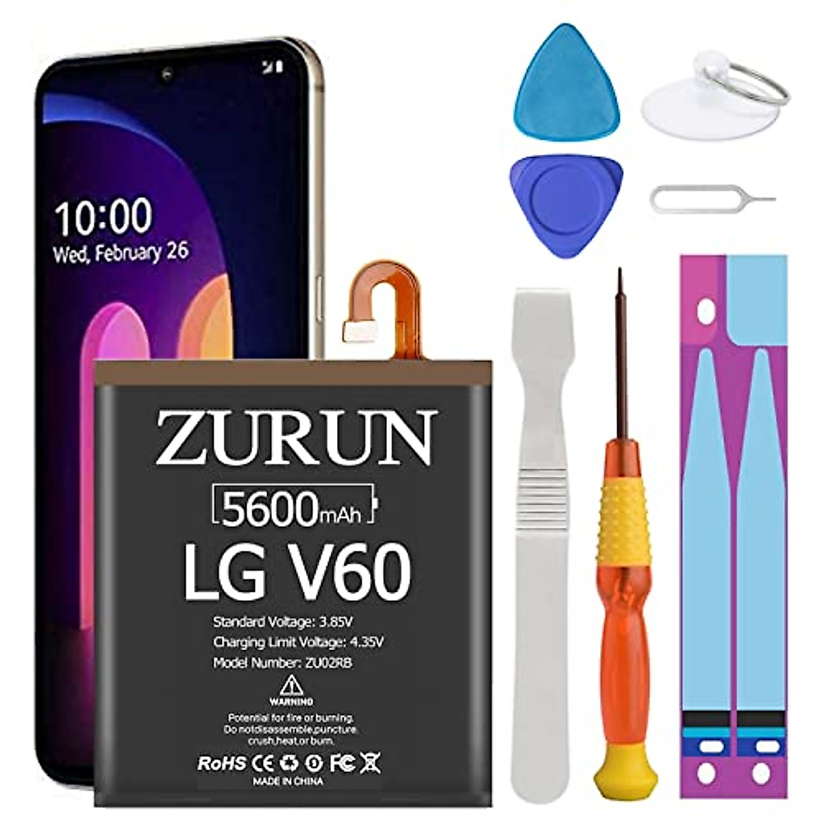 LG V60 ThinQ Battery ZURUN 5600mAh Li-Polymer Battery Replacement for LG V60 ThinQ 5G BL-T46 LM-V600TM T-Mobile/Sprint/U.S. Cellular with Screwdriver Tool Kit