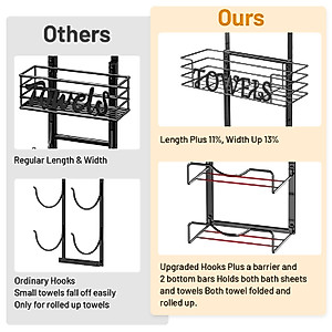 Over The Door Towel Racks for Bathroom,6-Tier Rolled Or Folded Towel Rack Wall Mounted with Metal Shelf, Bathroom Towel Holder Organizer for Bath, Hand Towels, Black