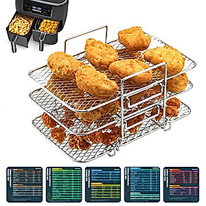 Air Fryer Rack for Ninja Dual Air Fryer with Air Fryer Magnetic Cheat Sheet Air Fryer Accessories for Ninja Foodi 304 Stainless Steel Multi-Layer Stackable Dehydrator Air Fryer Rack for Oven