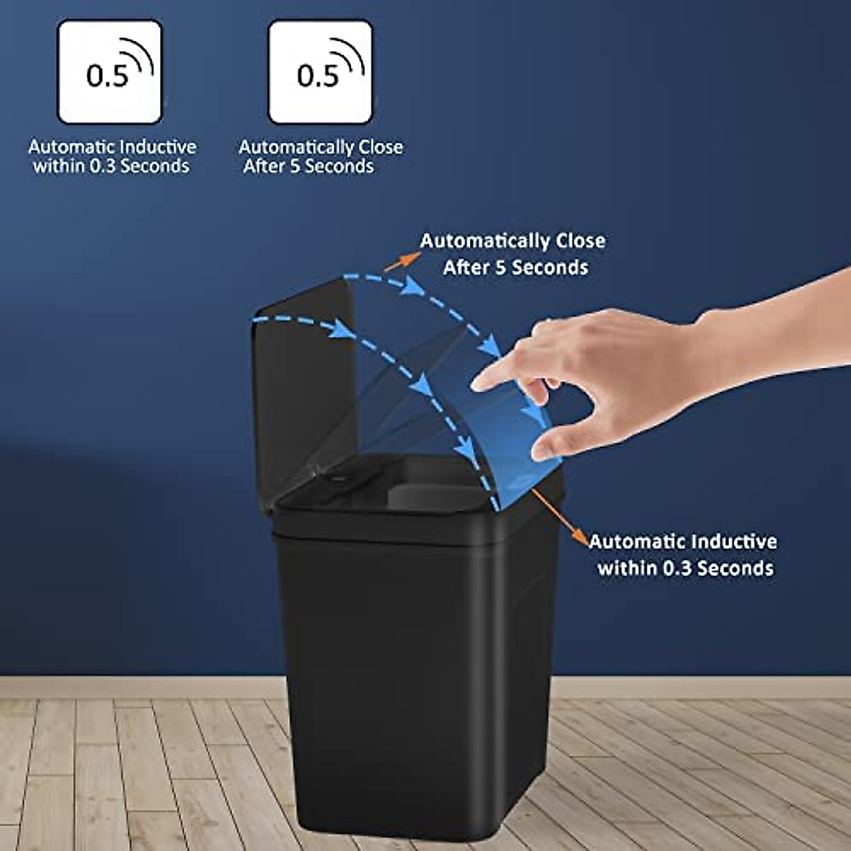 Bathroom Trash Can with Lid - Touchless 2.5 Gallon Automatic Motion Sensor Smart Trash Bin, Slim Plastic Narrow Garbage Can for Bathroom, Kitchen, Office, Bedroom, Recycle Black