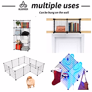 AllGoNicer 14"x14" Wire Grid Shelf Cubes, Patented Design, Sturdy and Long Last, Floor-Stand or Wall-Hang, Easy DIY Assembly (6cubes/23panels, Black)