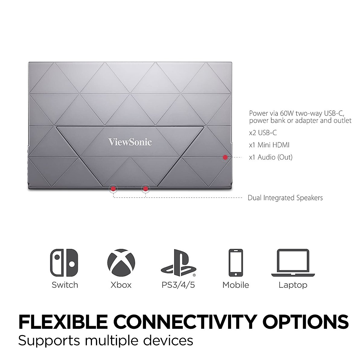 ViewSonic VX1755 17" 1080p Portable IPS Gaming Monitor with 144Hz, AMD FreeSync Premium, 2 Way Powered 60W USB C, Mini HDMI, and Built in Stand with Cover for Home and Esports (Renewed)