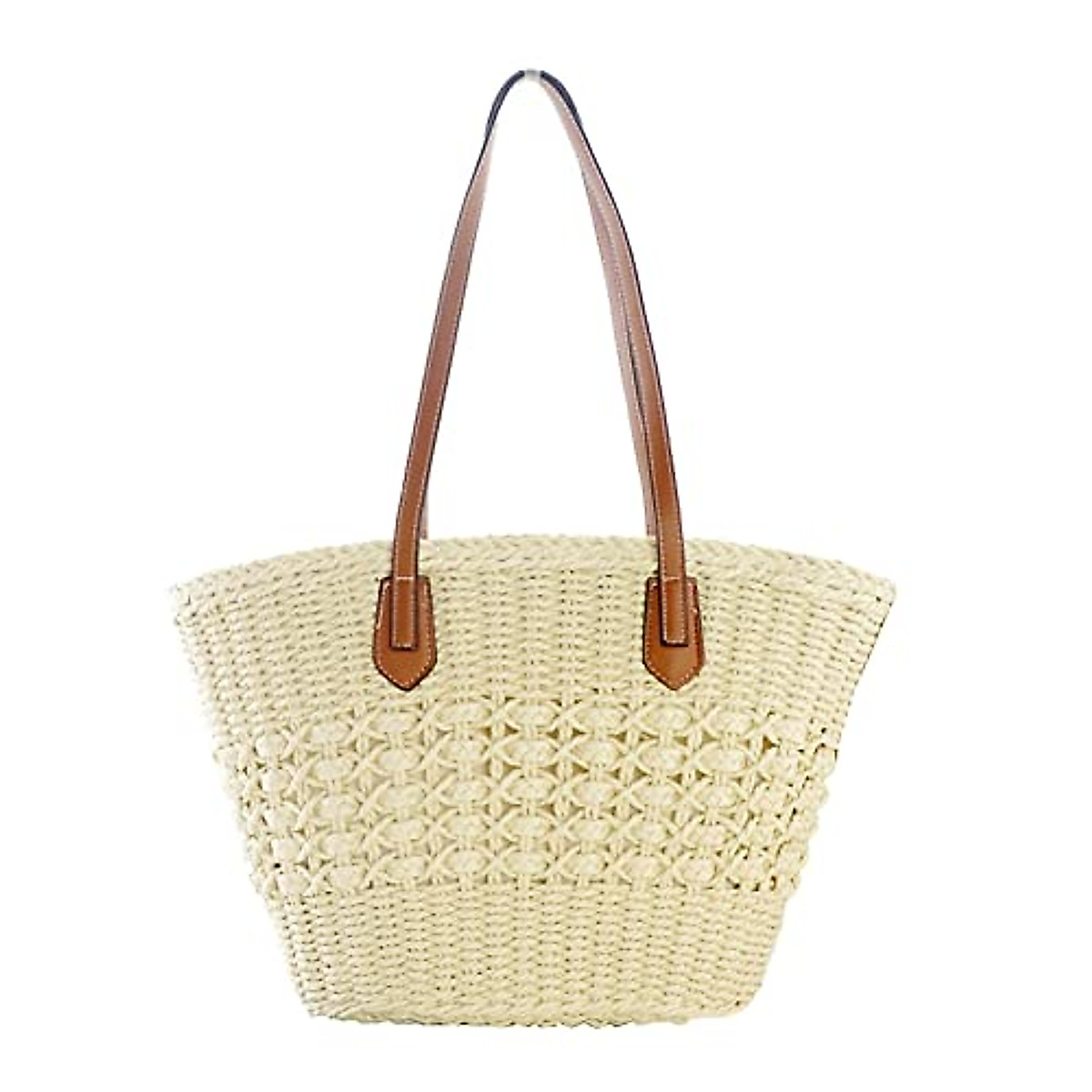 Women’s Straw Tote Bag Natural Woven Straw Beach Shoulder Bag Large Capacity Casual Handbags for Vocation