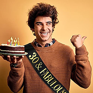 30 & Fabulous Birthday Sash, Gold Foil '30 & Fabulous' Black Satin 30th Birthday Sash for Men or Women Birthday Party Favors Decorations Gifts