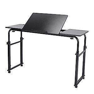 TOPINCN Overbed Table with Wheels and Storage Shelf, Height Adjustable Tiltable Table, Over The Bed Desk Laptop Cart Mobile Computer Desk (47.24inch Black)