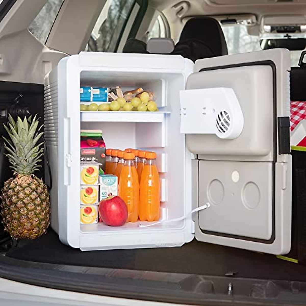 Koolatron Thermoelectric Iceless 12V Cooler/Warmer 33 qt (31 L), Electric Portable Car Fridge w/ 12 Volt DC Power Cord, Dual Opening, Gray/White, Travel Camping Fishing Trucking, Made in North America