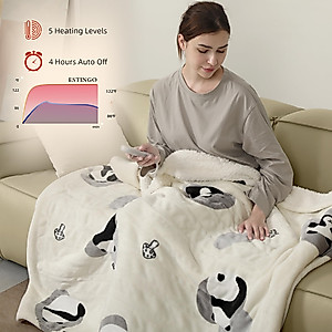 ESTINGO Electric Blanket Throw Size, 50"x60" Heated Throw Blanket for Kids, Heating Blanket with 5 Heating Levels & 4 Hours Auto Off for Couch & Bed, Ideal Gift, Beige