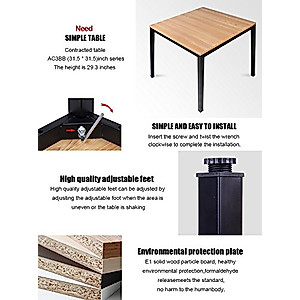 Need Small Square Dining Table- 31-1/2'' Sturdy and Heavy Duty Writing Desk for Small Spaces and Writing Table Desk, Teak Color Desktop & Black Frame AC3BB(8080) Breakroom Table