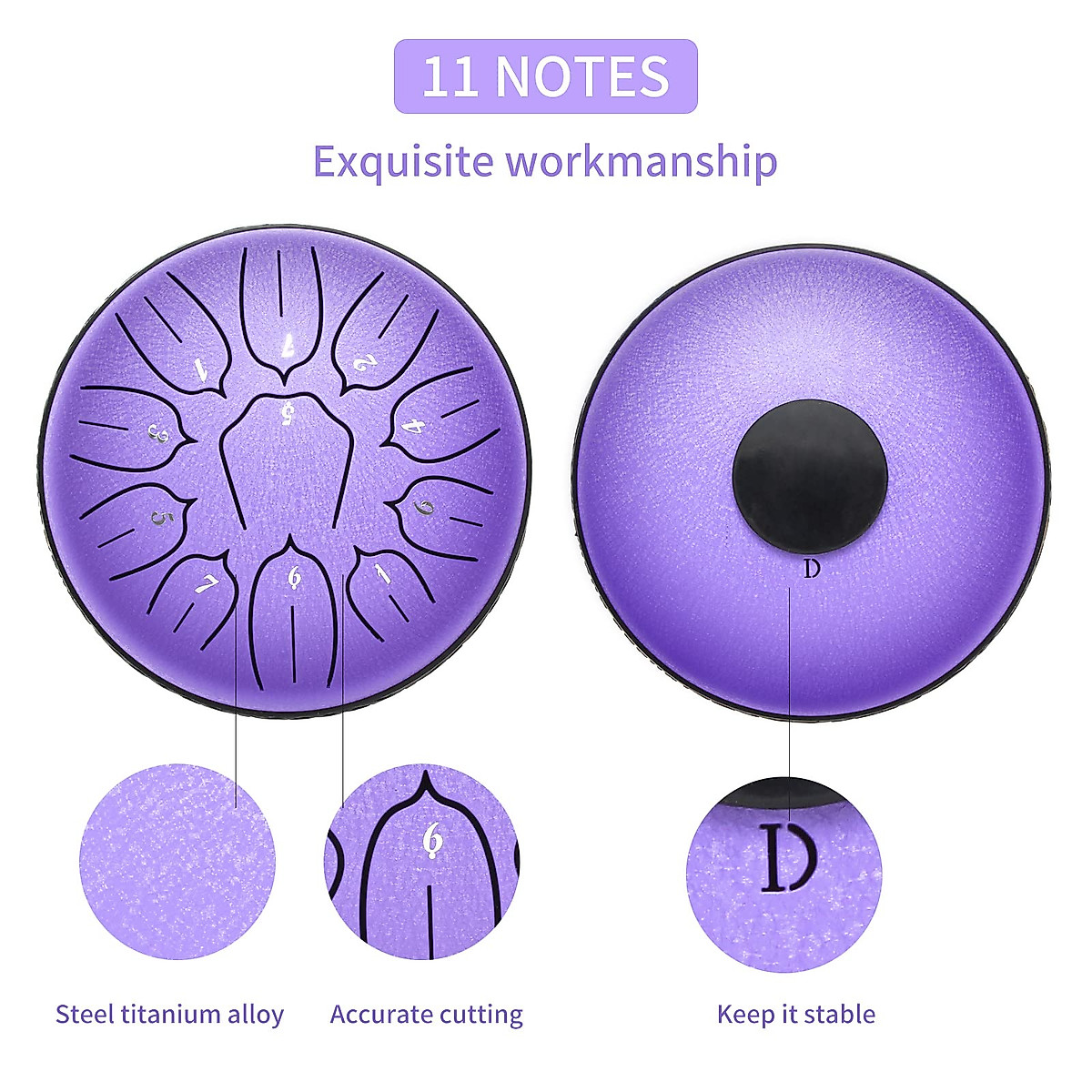 WANGSAN Steel Tongue Drum, 11 Notes 6 Inches D-Key, Handpan Drum Percussion Instrument for Kids Beginner Meditation Healing Concert Yoga (Purple), Steel Drum-1