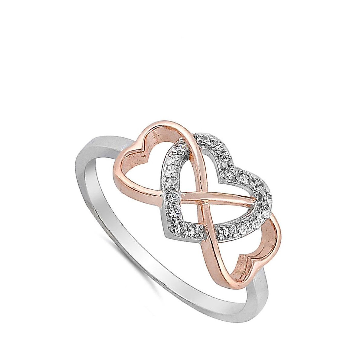 Rose Gold-Tone White CZ Heart Infinity Ring New .925 Sterling Silver Size 5