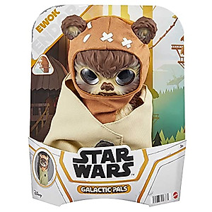 Mattel Star Wars Galactic Pals Plush Toy, Ewok 11-inch Soft Doll Set with Carrier & Personality Profile Card for Personalized Experience