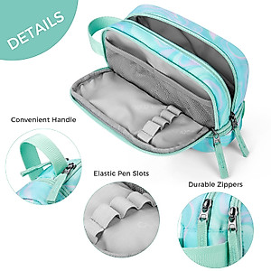 Choco Mocha Blue Pencil Case for Girls, Soft Zipper Pencil Pouch for Teen Girls,Pencil Bag for Kids Girls with 3 Compartments, Teal
