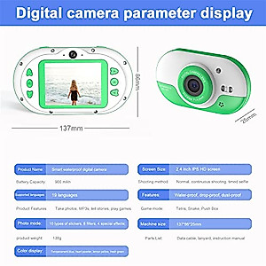 Niaviben Mini Portable Digital Camera for Kid's Waterproof Camera Front and Rear Dual 24 Million Pixel Compact Camera 2.4 Inch Green