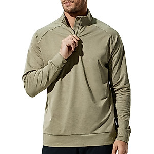 MIER Men's Quarter Zip Pullover UPF 50+ Long Sleeve Golf Hiking Running Athletic Shirts, Lightweight Brushed Back Fleece (Brown, Large)