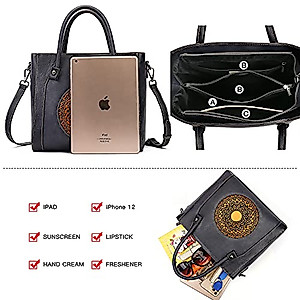 Genuine Leather Handbag for Women,Retro Embossing Mandala Design Purse Organizer Vintage Handmade Crossbody (3299 Grey)