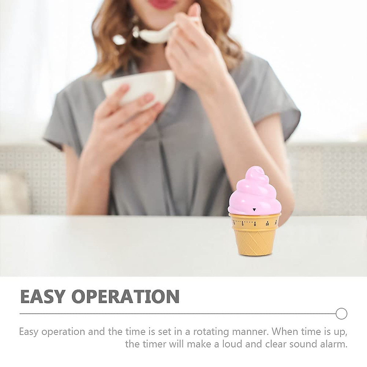 LUOZZY 2Pcs Cartoon Timer Plastic Mechanical Timer 60 Minutes Ice Cream Timer Countdown Clock Supply - Pink + White