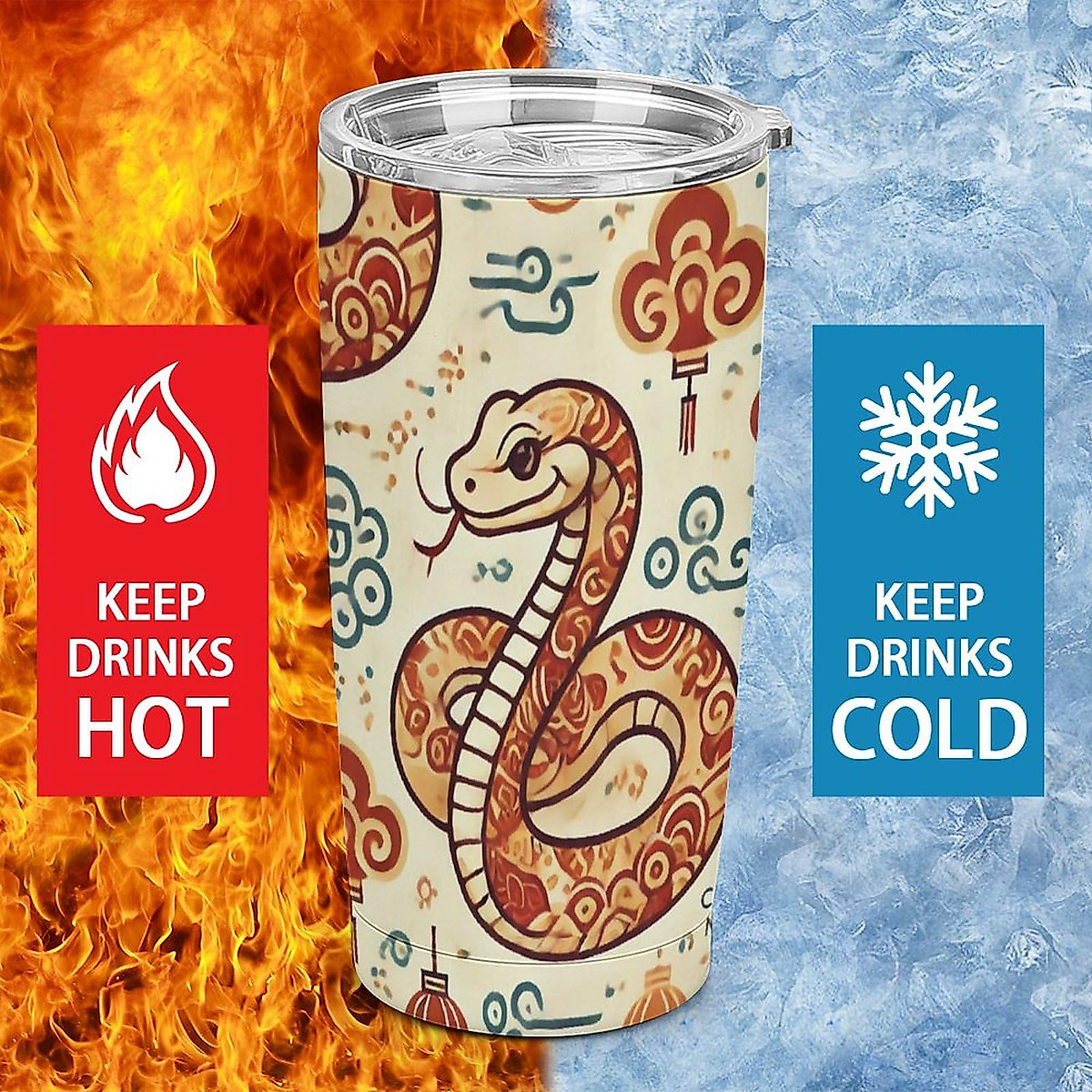 20oz Chinese Auspicious Cloud Snake Pattern Tumbler Stainless Steel, Vacuum Insulated Tumbler with Lid And Straw Unique Coffee Mug Travel Mug Gifts for Women Men