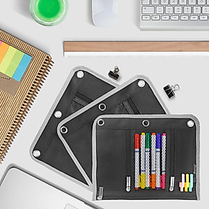 Jacng Binder Pouch for 3 Ring Binder Large Capacity Binder Pocket Black Zipper Bag Fits 3- Ring Binder Clear Window Pencil Pouch with Zipper for Office Supplies