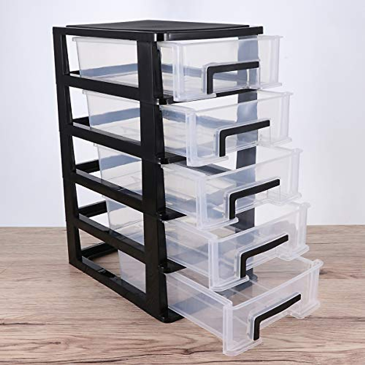 PATKAW Multifunctional Five- layer Storage Cabinet, 8.3x5.9x12.3inch, 5 Plastic Storage Drawers, Organizer Box, Storage Container Case with Clear Drawer, Organizer Sundries Holder| Black