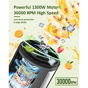 Smoothie Blender, 1300 W Upgraded Compact Personal Blender for Shakes and Smoothies, Juice, Frozen Drinks, Sauces & More, Smoothies Maker with 2 * 32 Oz To-Go Cups, 2*Spout-Lids