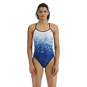 TYR Women's Standard Durafast Elite Trinityfit Swimsuit, Blue/White, 34