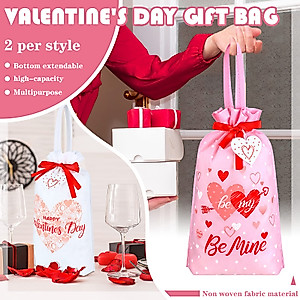12 Pack Valentine's Day Gift Bags with Drawstring Satin Ribbon Drawstrings Valentine Bag Holly Cloth Gift Handle Bags Valentine Design Goodie Bags for Valentine Presents Party Favor