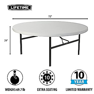 Lifetime 22673 Folding Round Table, 6 Feet, White-Granite