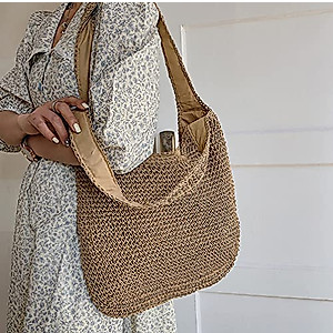 Straw Bag for Women Summer Handmade Beach Bag Soft Woven Tote Bag Large Weaving Shoulder Bag Purse Straw Handbag for Vacation (AK-4)