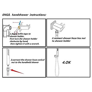 ENGA Bathroom Square Matte Black Solid Brass Hand Held Shower Head With Wall Connector and Hose System Wall Mount Handheld Showerheads Set